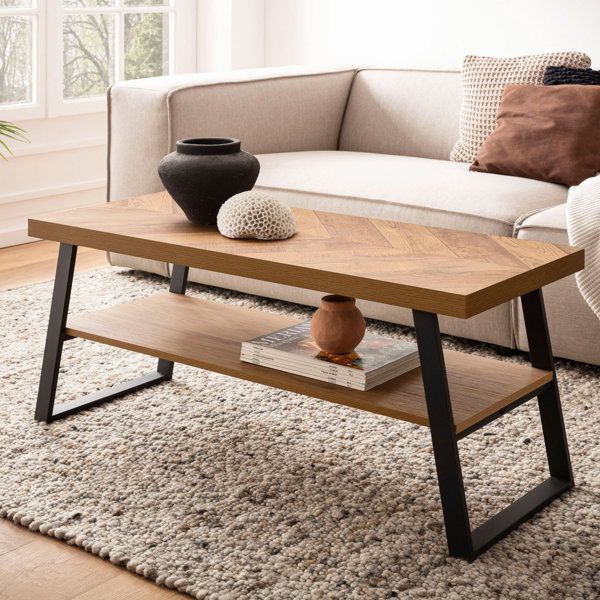 Borough Wharf Coffee table 100 cm brown herringbone living room table sofa table shelf | Wayfair ...